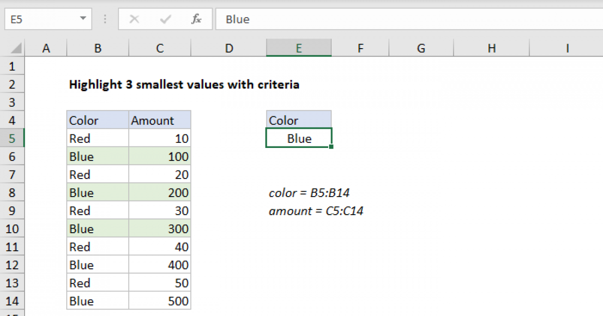 Highlight 3 Smallest Values With Criteria Excel Formula Exceljet